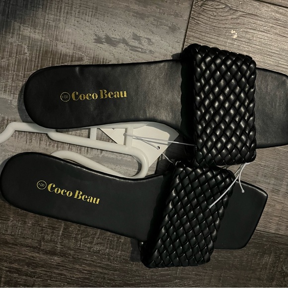 coco beau | Shoes | Coco Beau Black Woven Slide Sandals | Poshmark